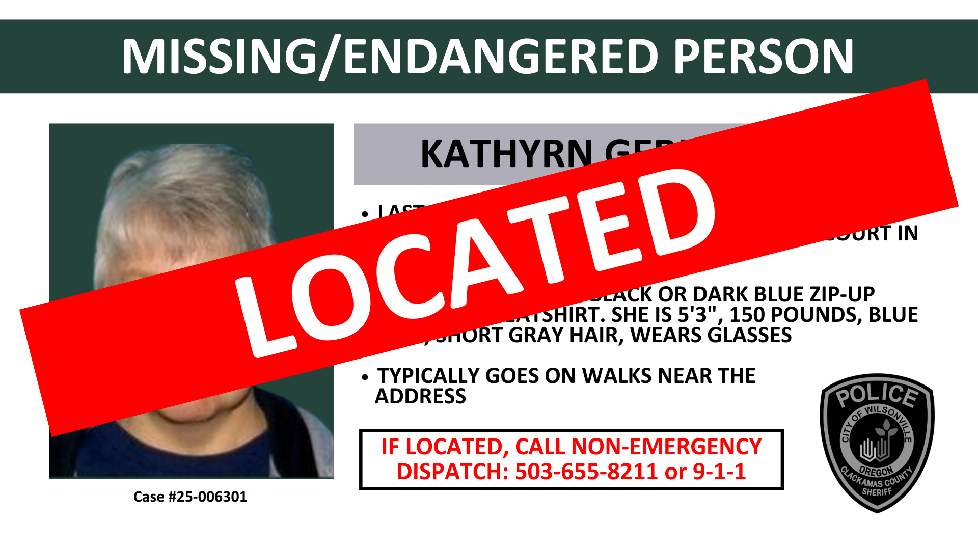 UPDATE (April 10, 2025): Missing Wilsonville woman located safely | Clackamas County